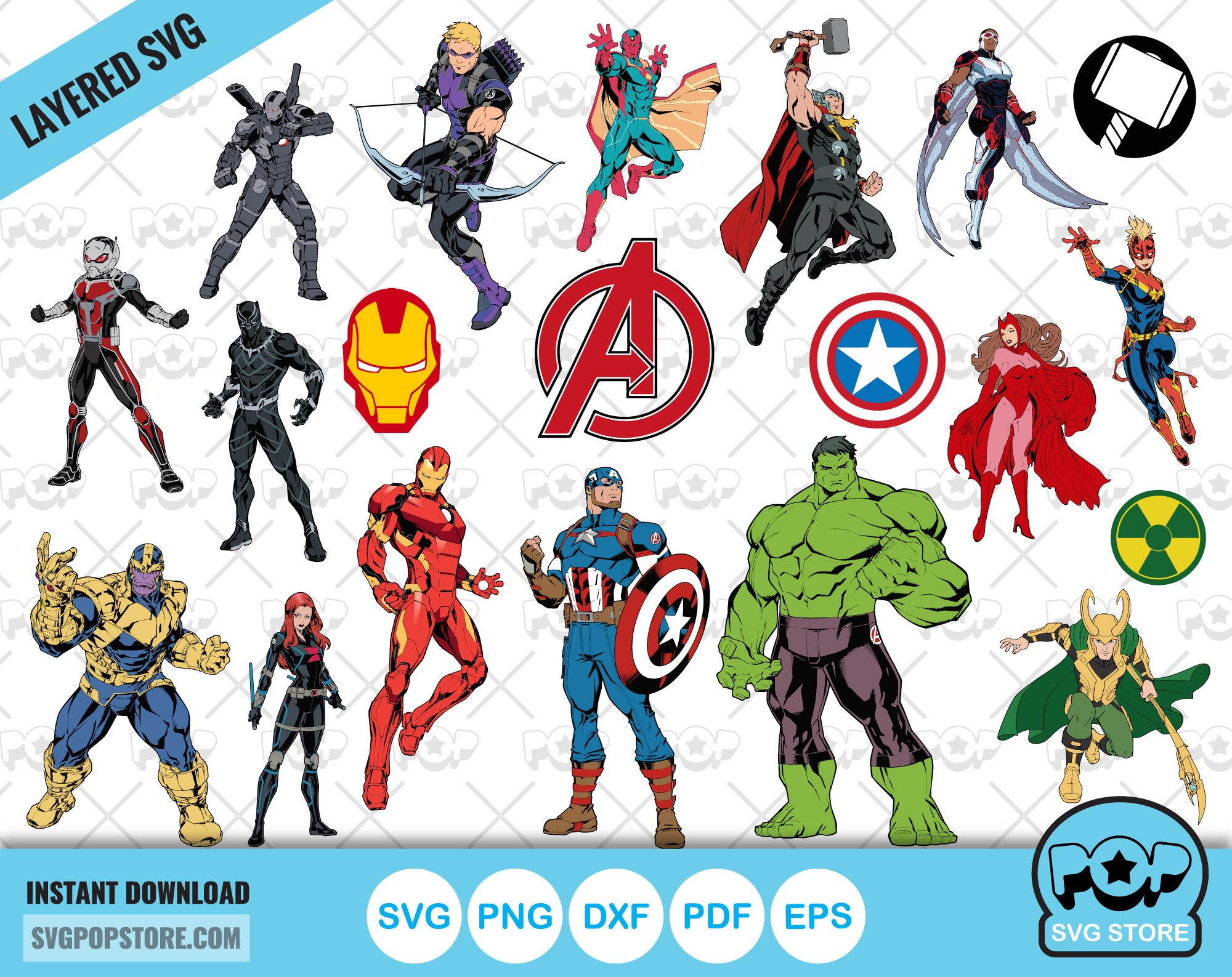 Marvel Avengers clipart set, Avengers svg cut files for Cricut / Silho ...