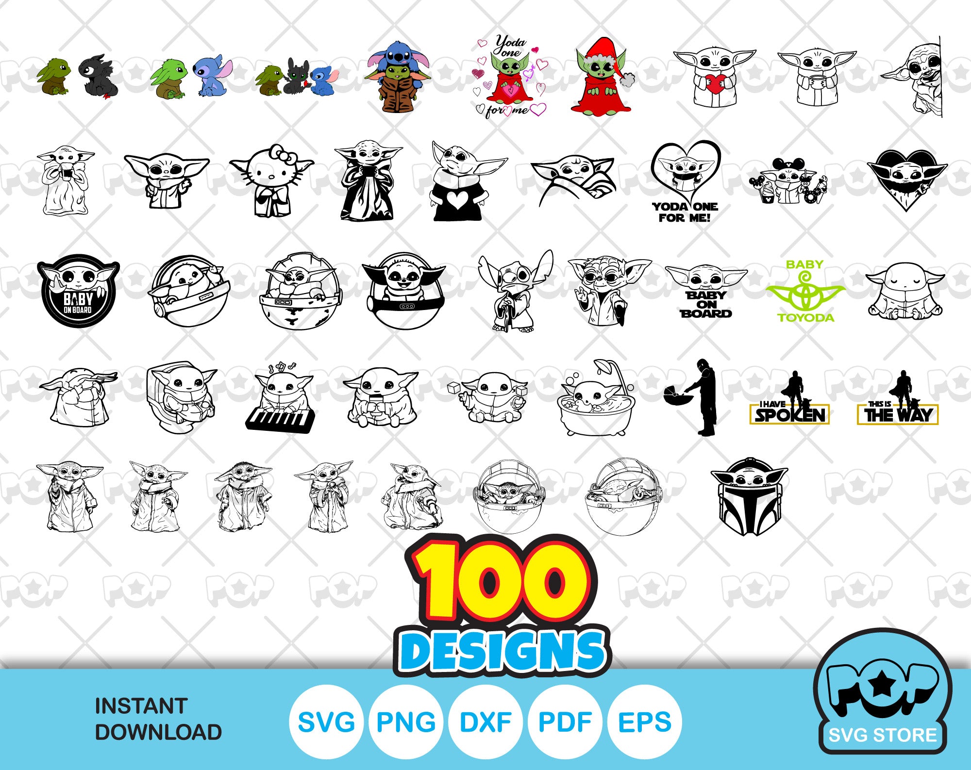 Baby Yoda 100 cliparts bundle, svg cut files for Cricut / Silhouette ...