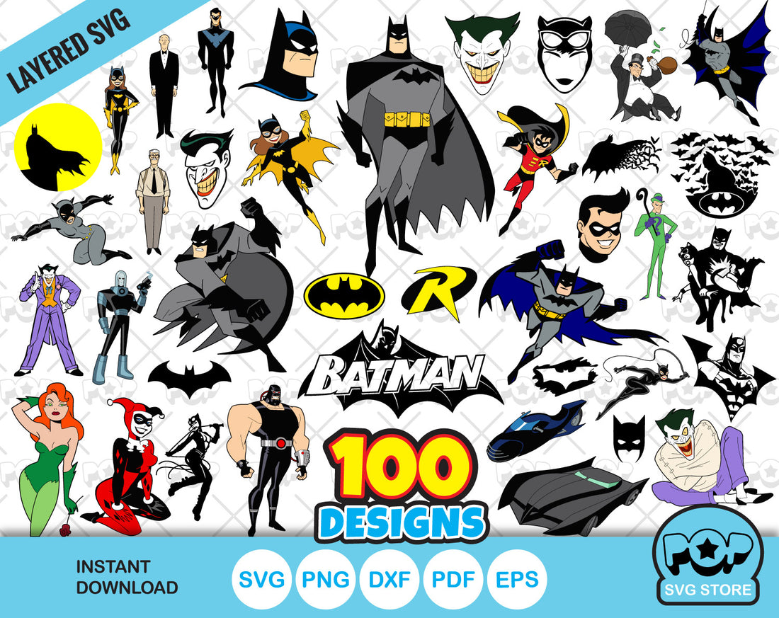 Batman 100 cliparts bundle, Batman SVG cut files for Cricut / Silhouet ...