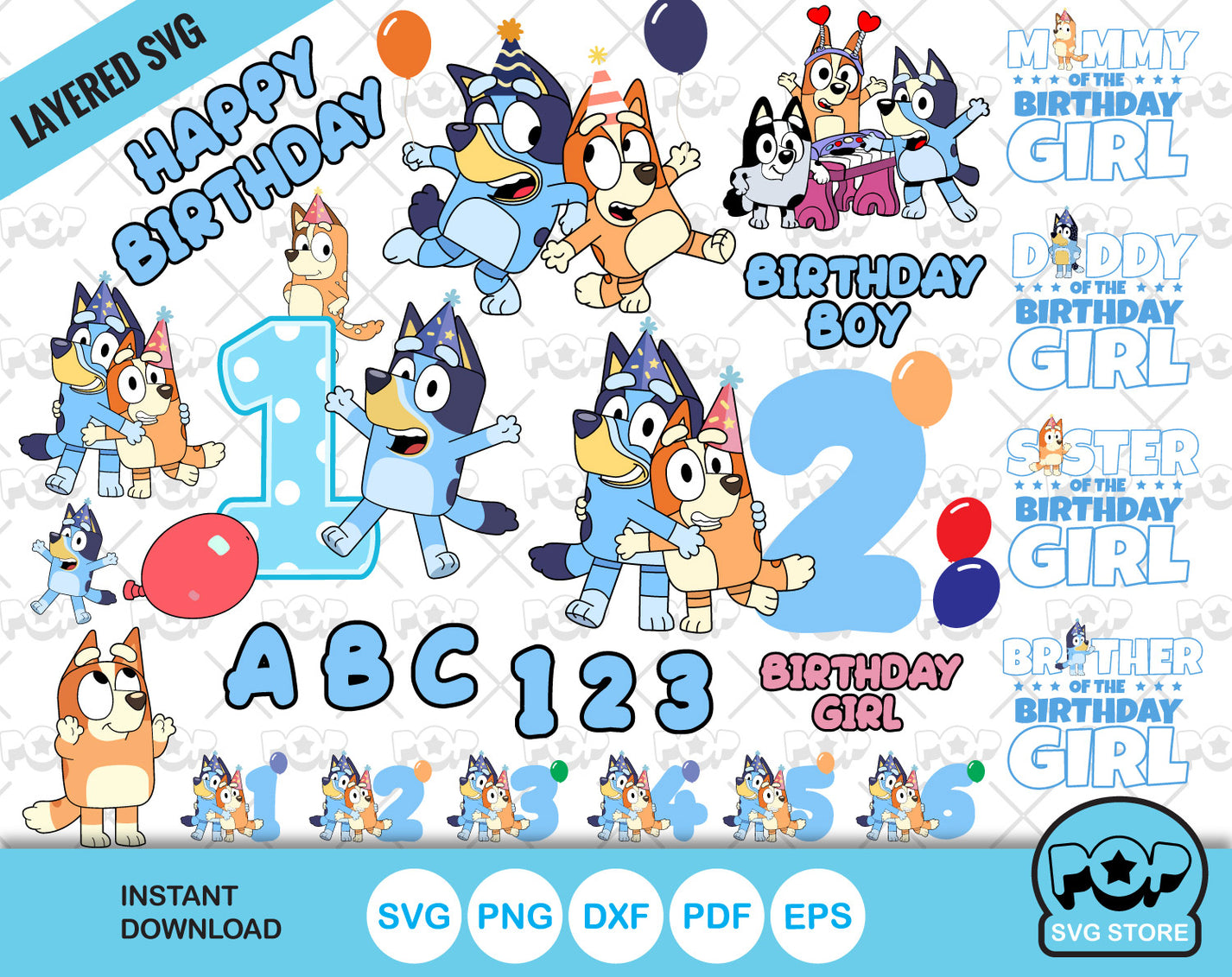 Bluey Birthday clipart bundle, SVG cutting files for cricut silhouette ...