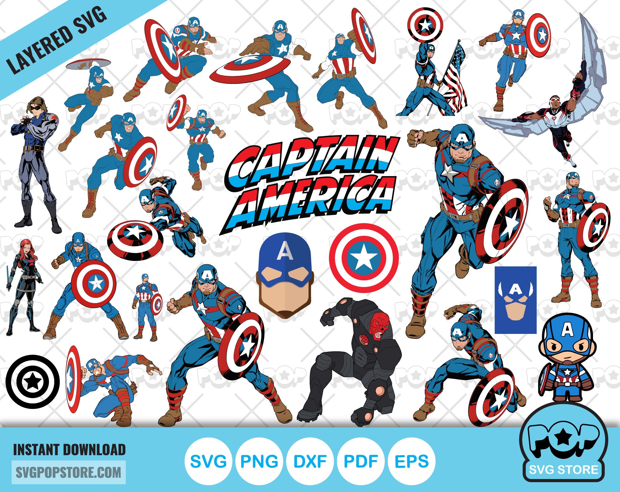 Captain America clipart bundle, Captain America SVG cut files for Cric ...