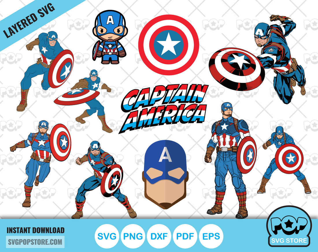 Captain America clipart set, Captain America SVG cut files for Cricut ...