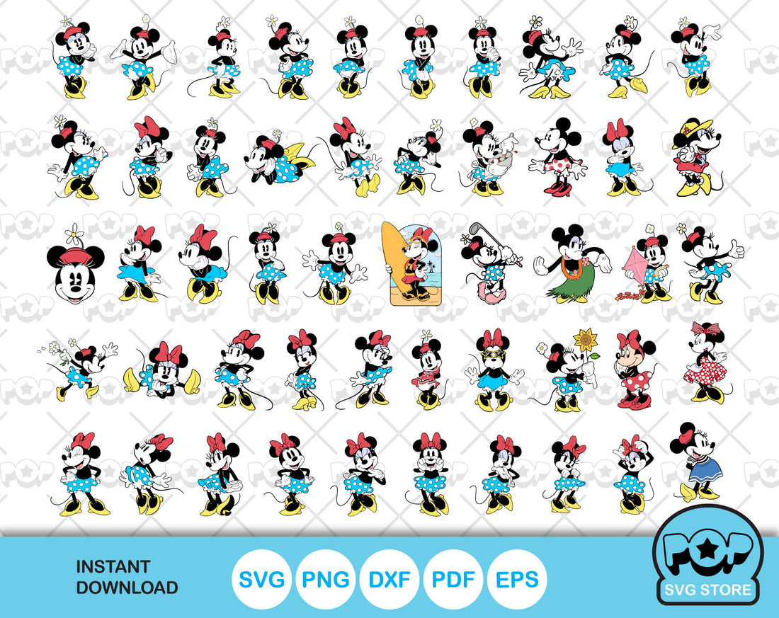 Classic Minnie Mouse clipart bundle, svg cut files for Cricut ...