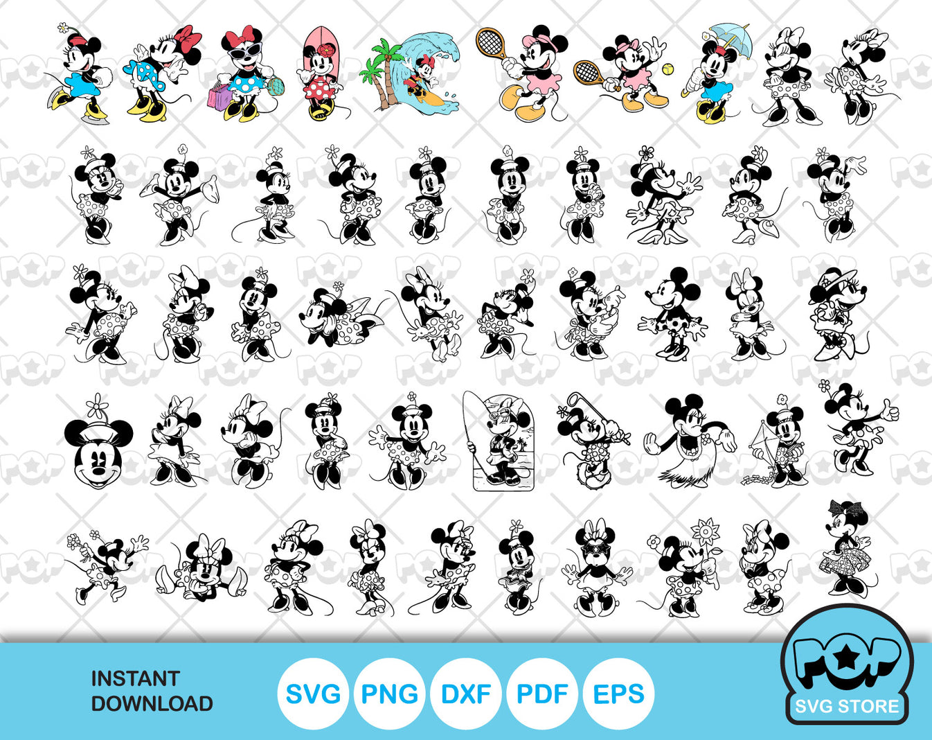 Classic Minnie Mouse 100 cliparts bundle, svg cut files for Cricut ...
