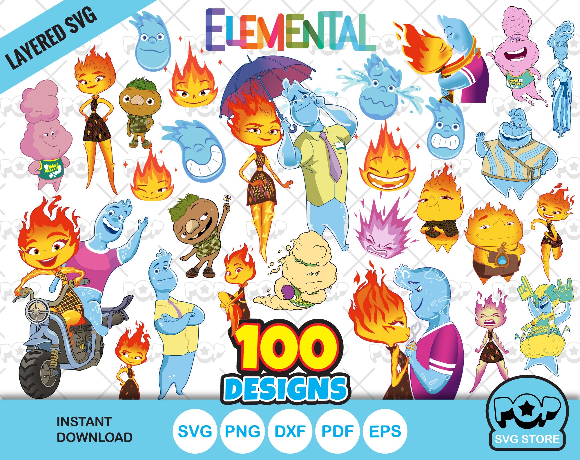 Disney Elemental clipart set, Elemental svg cut files for Cricut / Sil ...