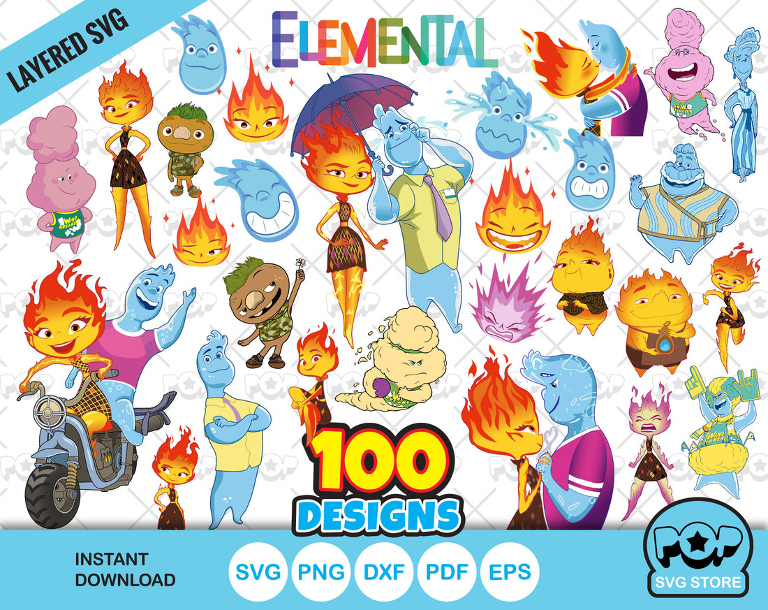Disney Elemental clipart set, Elemental svg cut files for Cricut / Sil ...