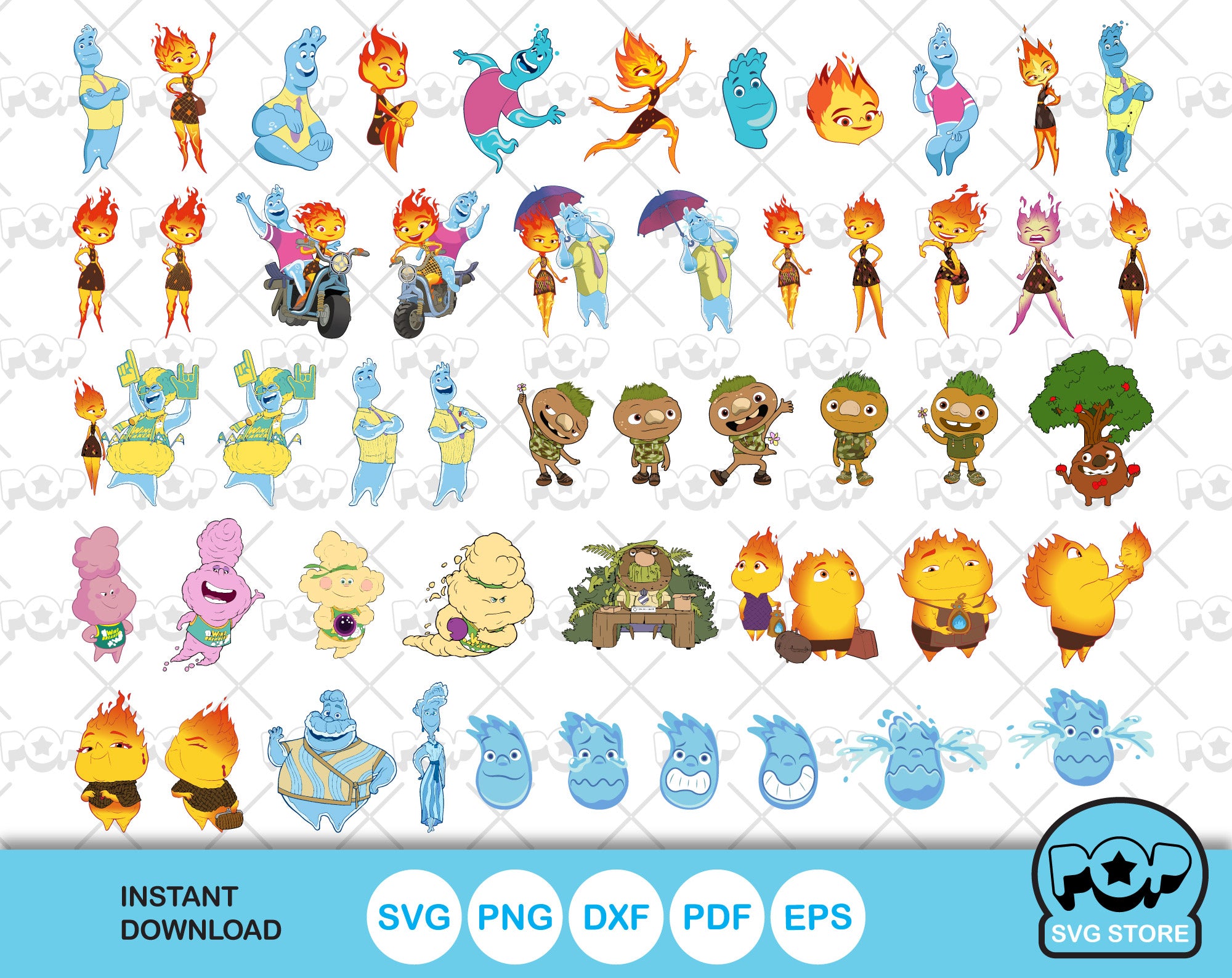 Disney Elemental clipart set, Elemental svg cut files for Cricut / Sil ...