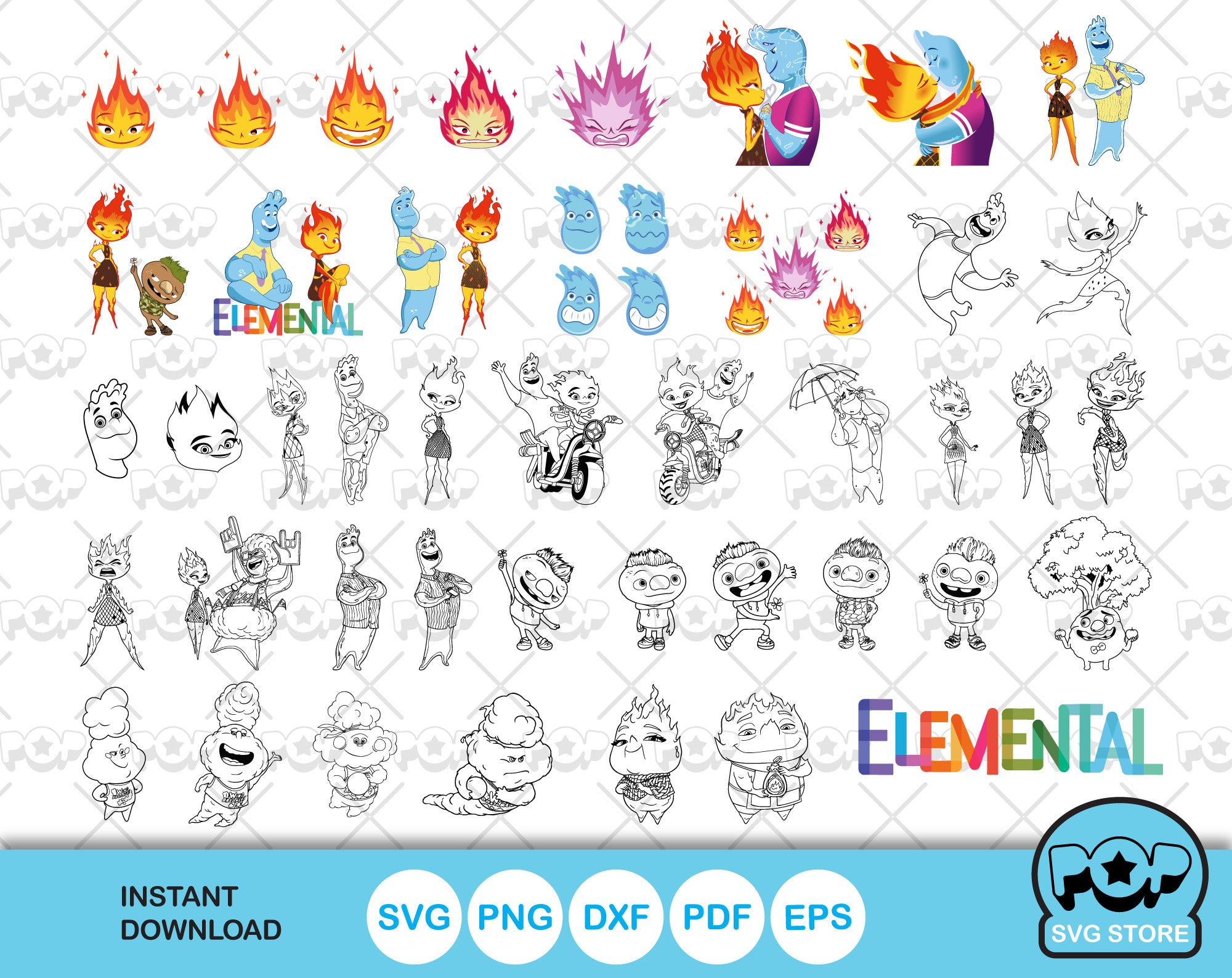 Disney Elemental clipart set, Elemental svg cut files for Cricut / Sil ...