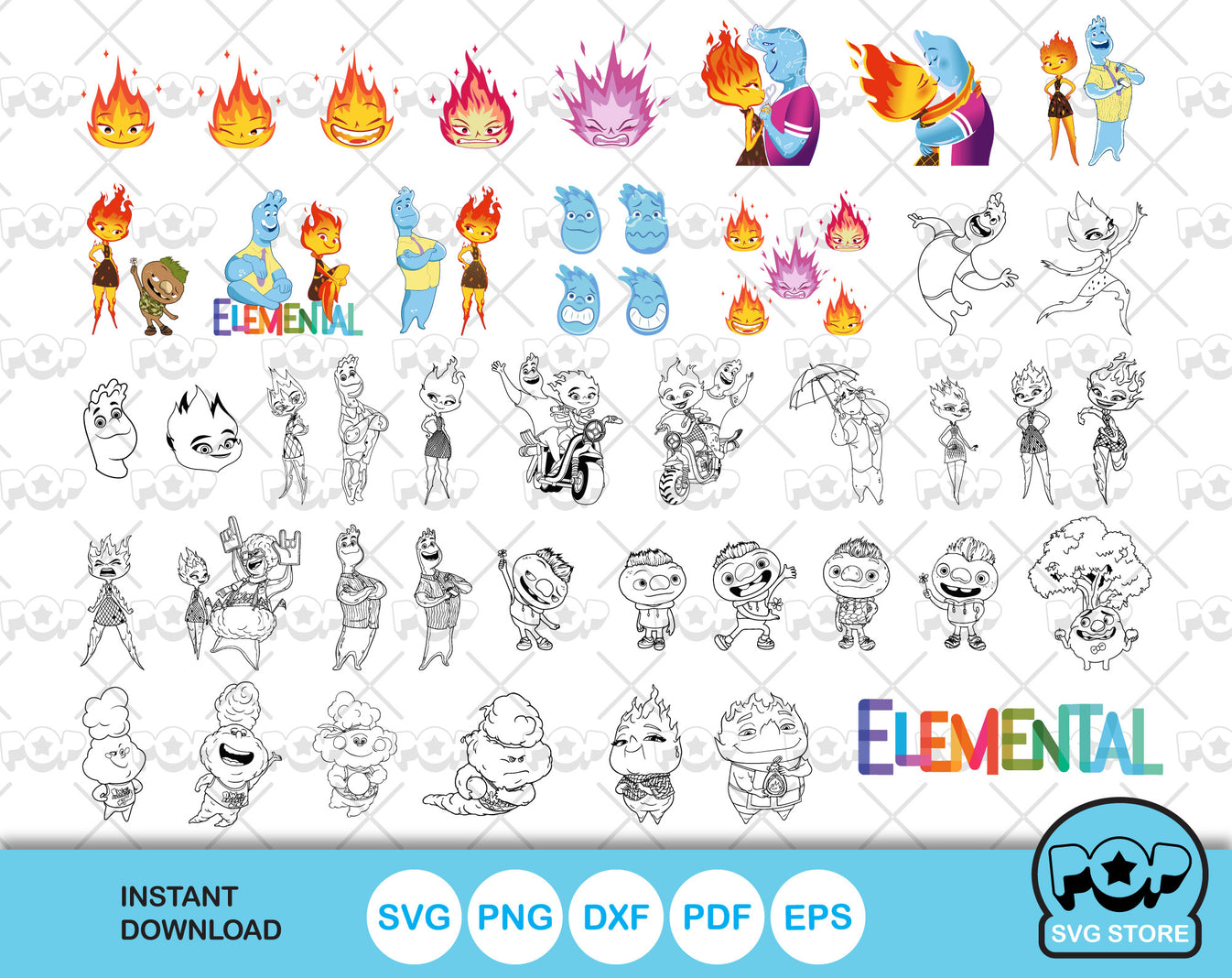 Disney Elemental clipart set, Elemental svg cut files for Cricut / Sil ...