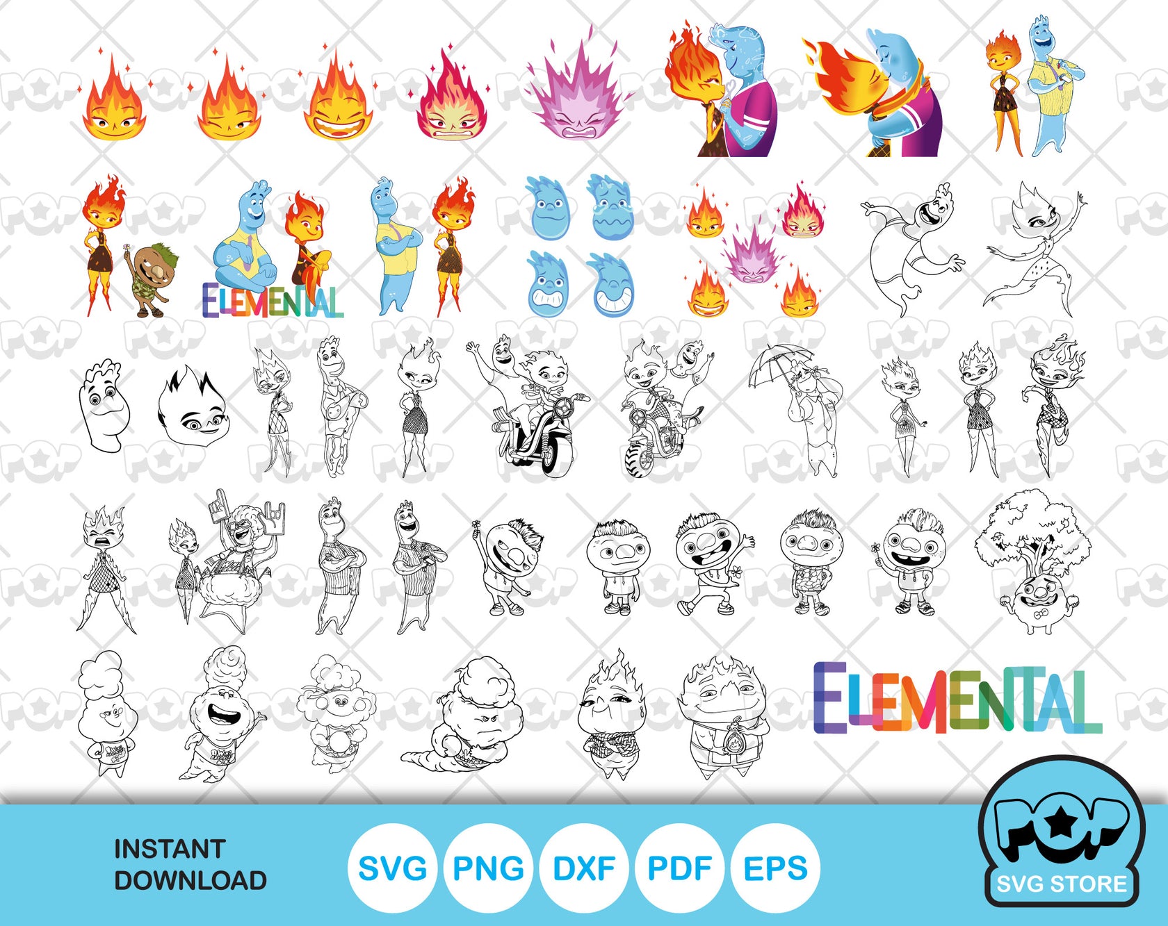 Disney Elemental clipart set, Elemental svg cut files for Cricut / Sil ...