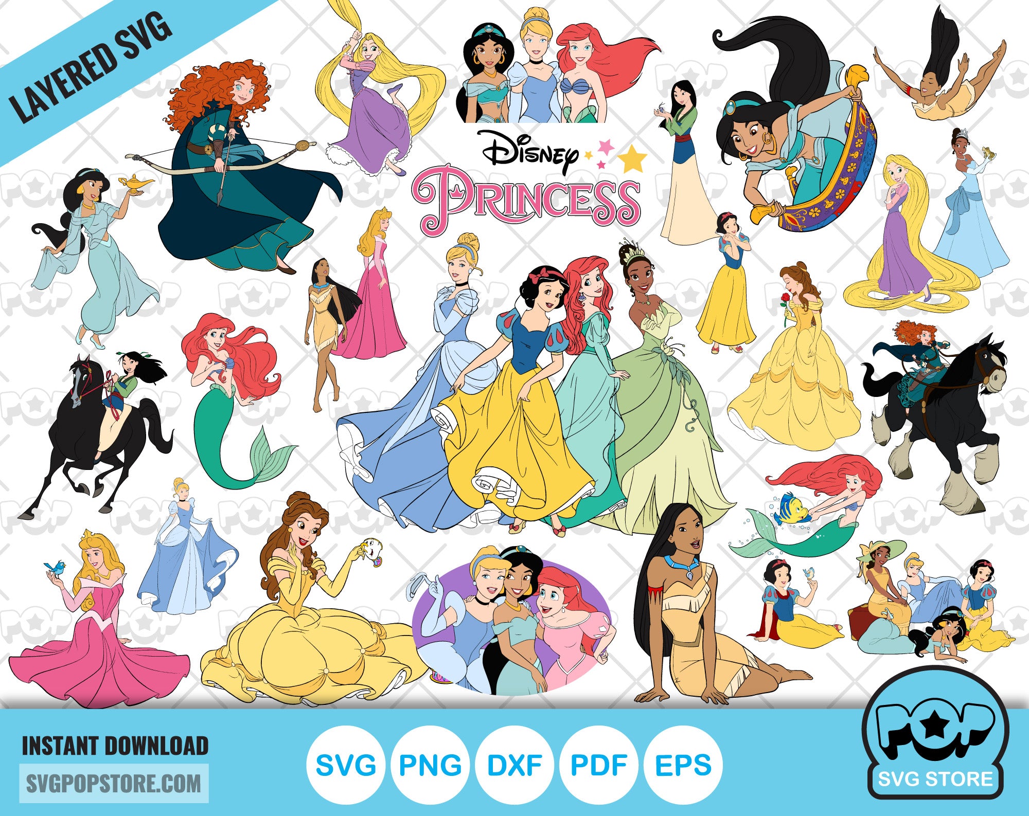 Classic Princesses clipart bundle, Disney Princess svg cut files for C ...