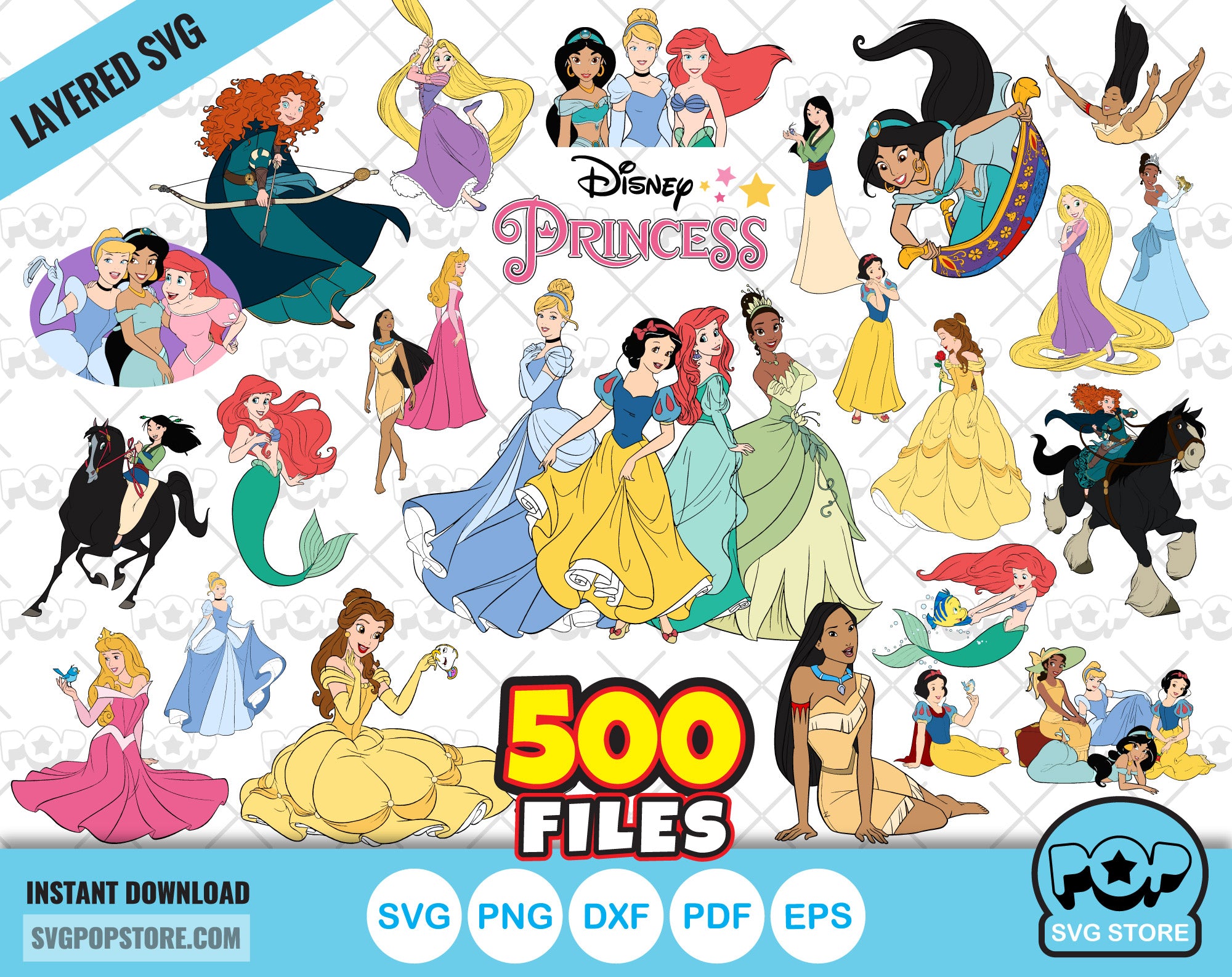 Classic Princesses BIG BUNDLE 500 files, Disney Princess svg cut files ...