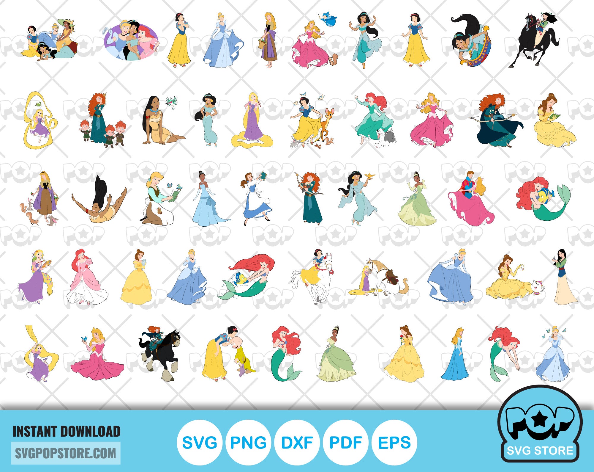 Classic Princesses clipart bundle, Disney Princess svg cut files for C ...