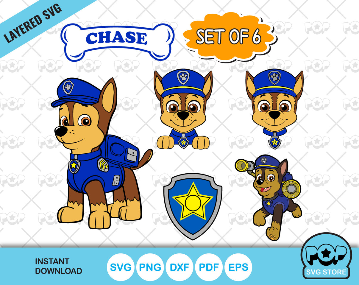 Chase 6 cliparts bundle, Paw Patrol SVG cut files for cricut silhouette ...