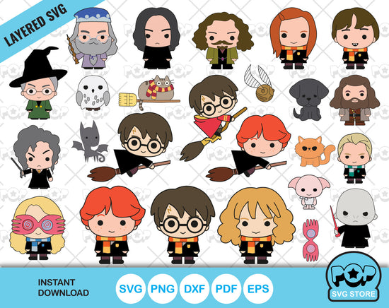 Chibi Harry Potter clipart set, Wizard SVG cut files for Cricut ...