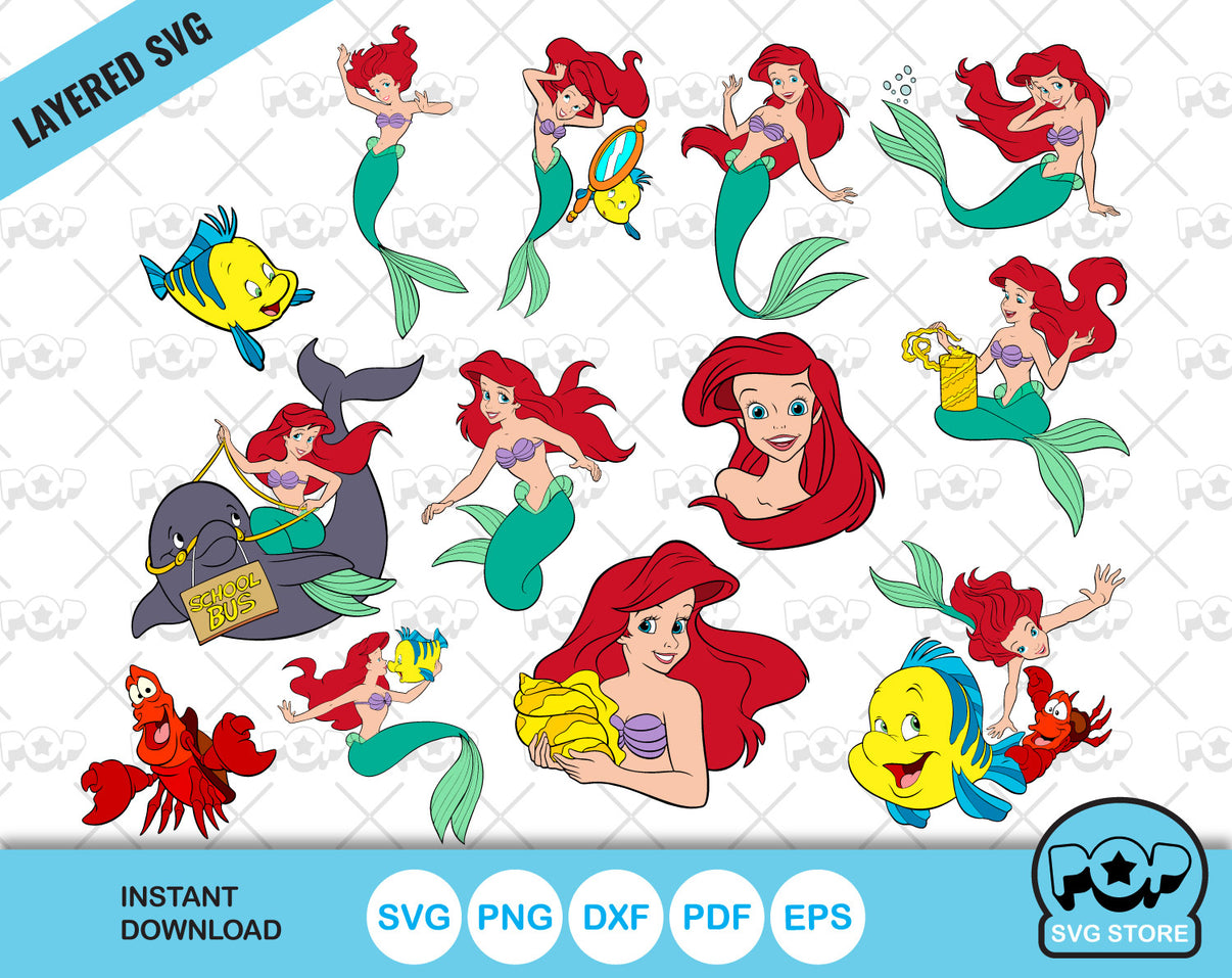 The Little Mermaid clipart bundle, Princess Ariel SVG cutting files for ...