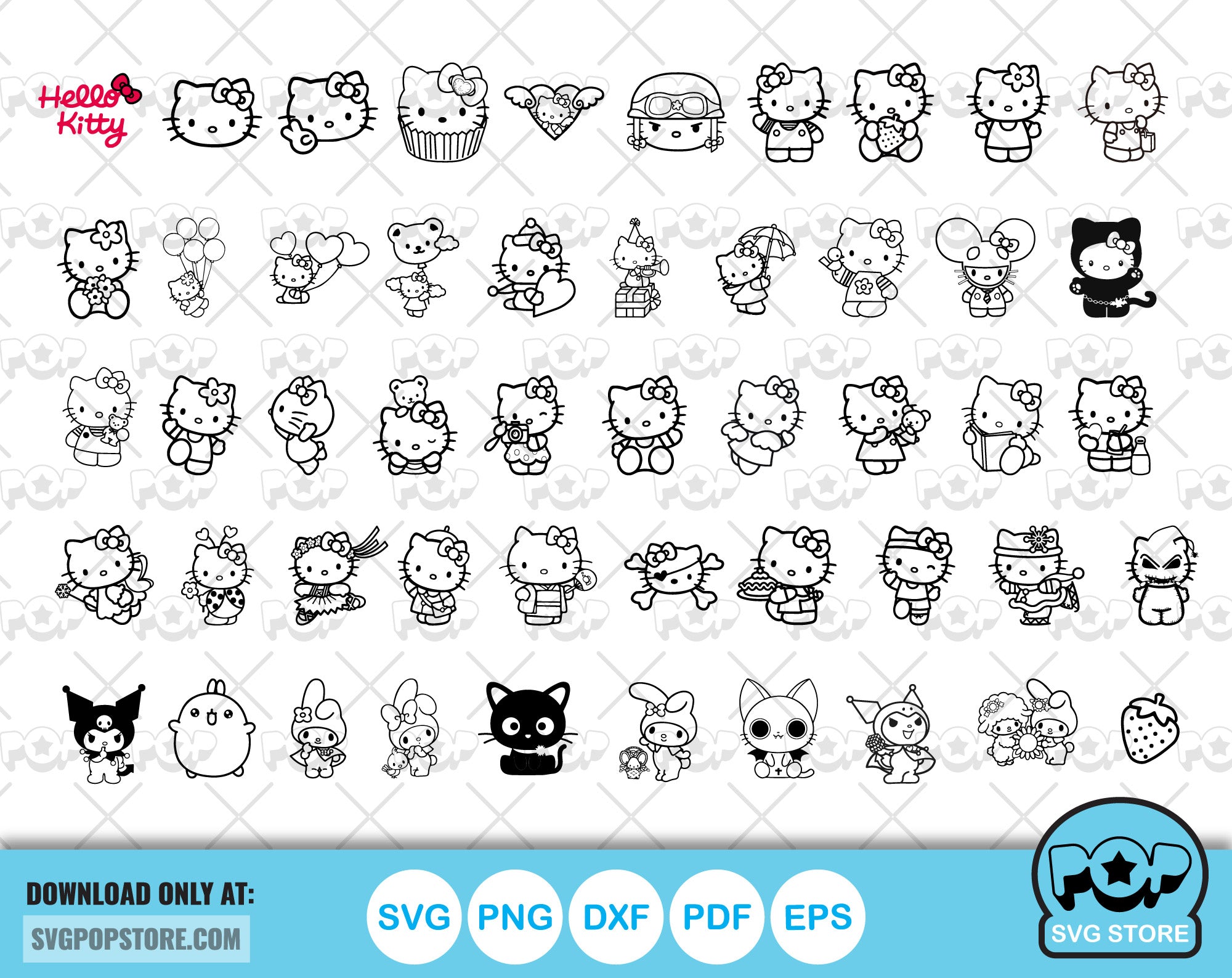 Hello Kitty 100 cliparts bundle, Hello Kitty svg cut files for Cricut ...