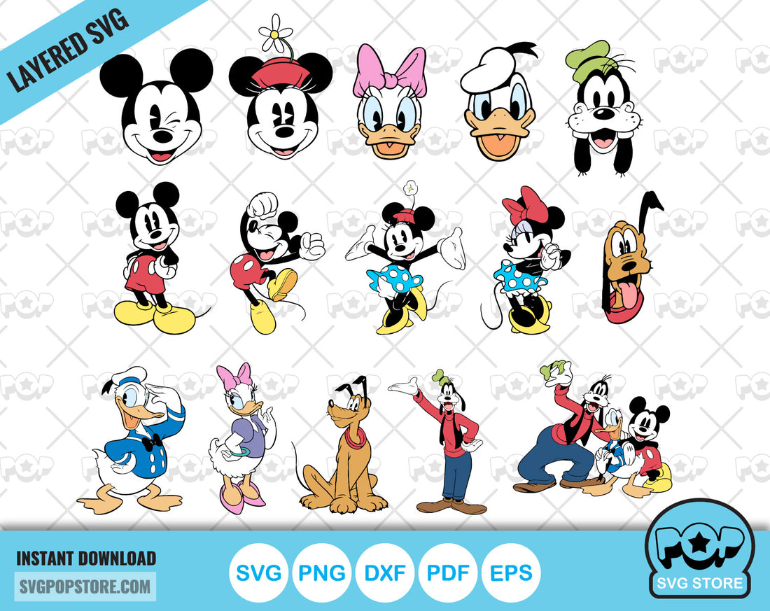 Classic Mickey and Friends clipart set, svg cut files for Cricut ...
