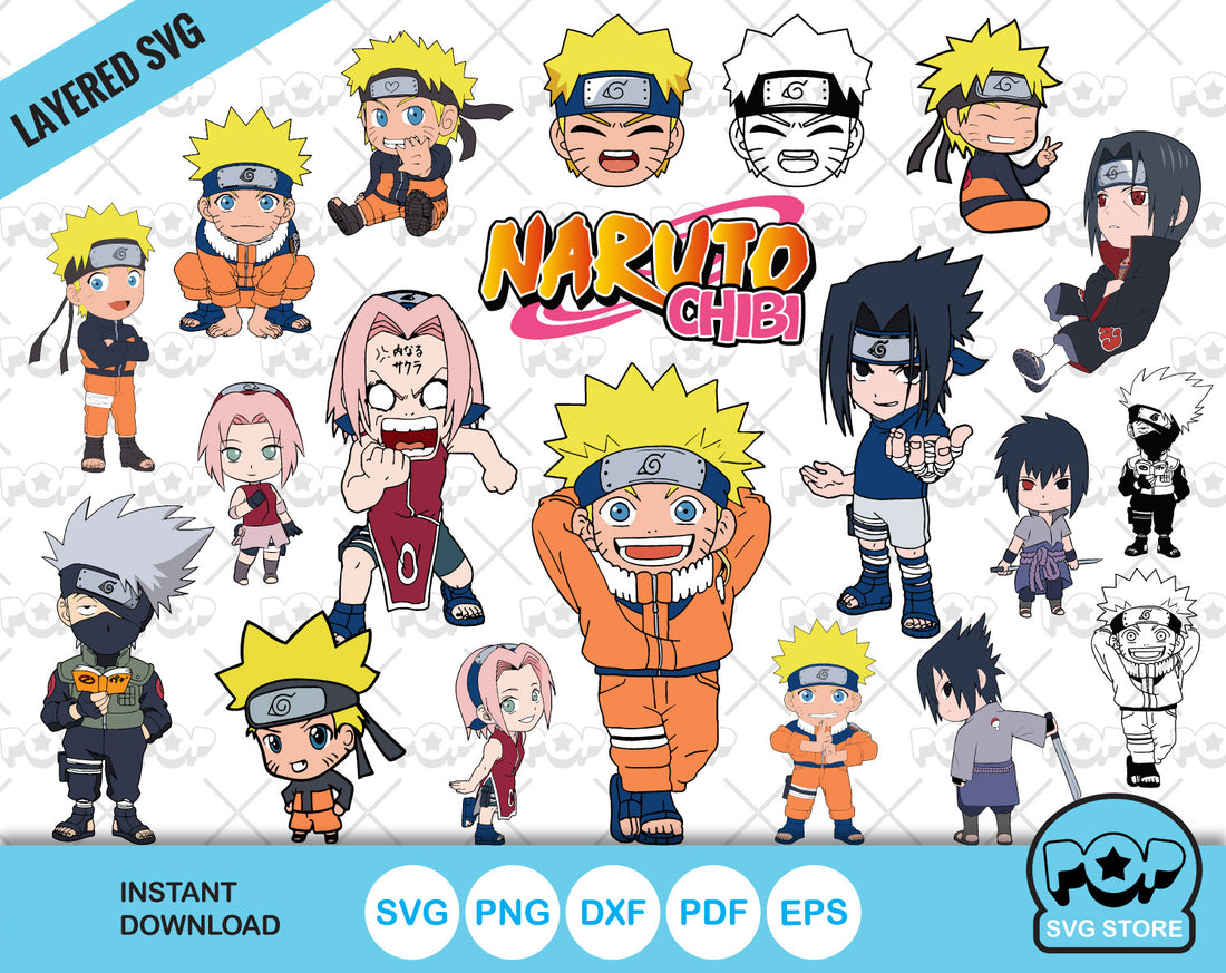 Chibi Naruto Clipart Set, Naruto SVG cut files for Cricut / Silhouette ...