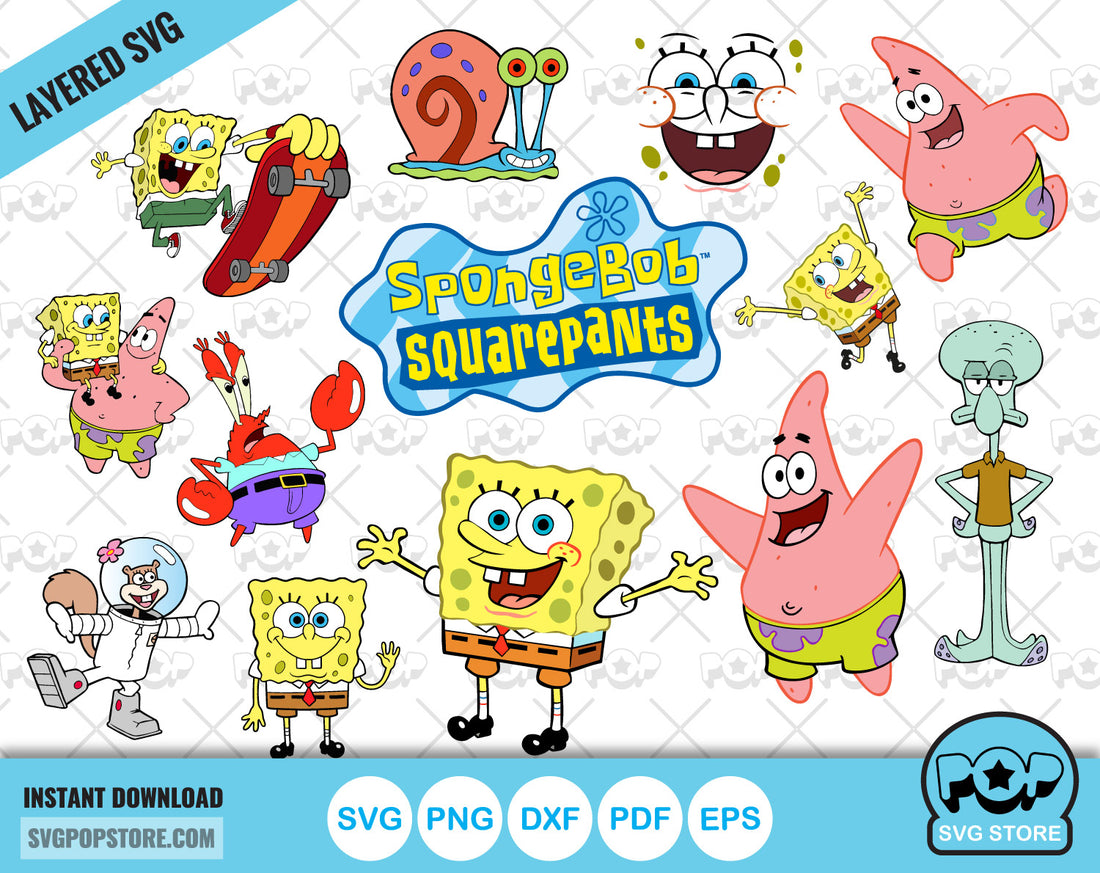 Spongebob Squarepants clipart set, SpongeBob svg cut files for Cricut ...