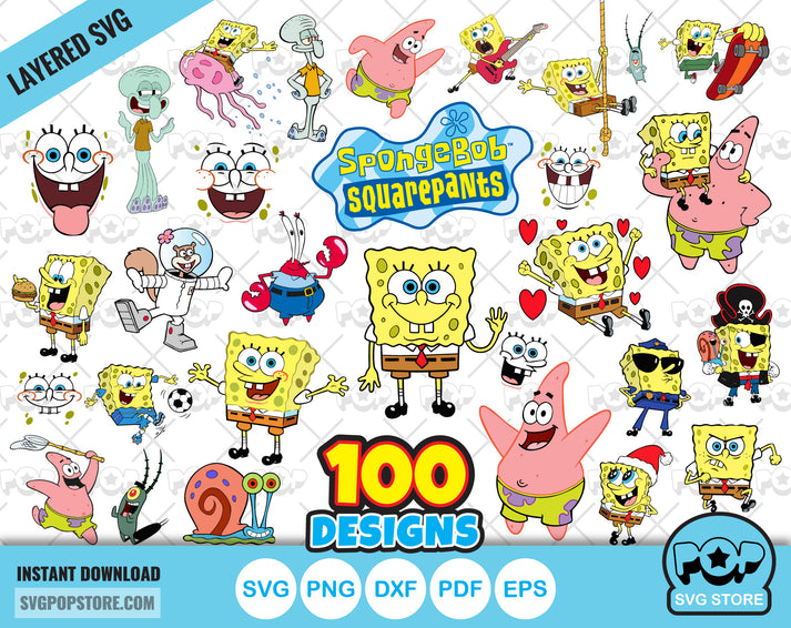 Spongebob Squarepants 100 cliparts bundle, SpongeBob svg cut files for ...