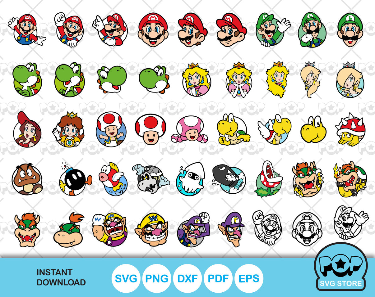 Super Mario Icons clipart set, Mario Bros svg cut files for Cricut / S ...