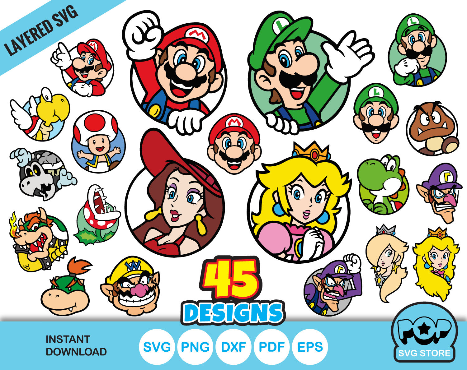 Super Mario Icons clipart set, Mario Bros svg cut files for Cricut / S ...