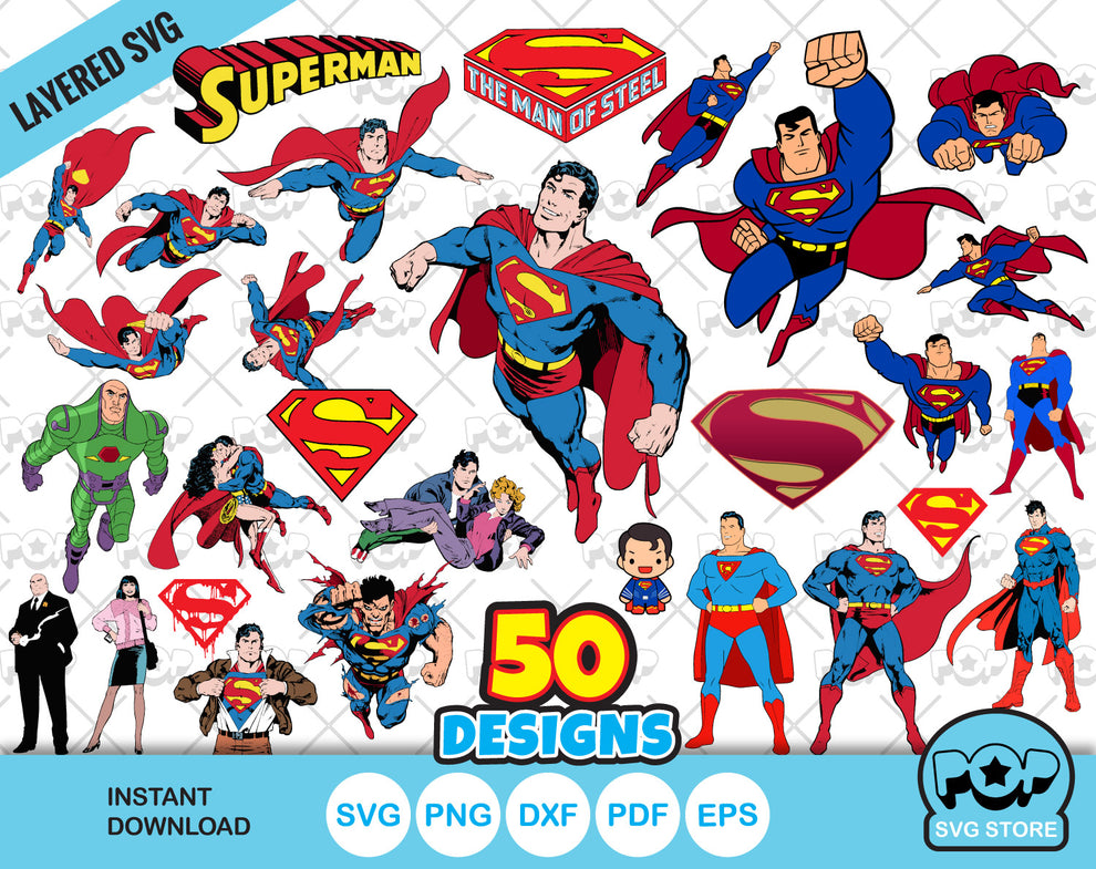 Superman 50 cliparts bundle, Superman SVG cut files for Cricut / Silho ...