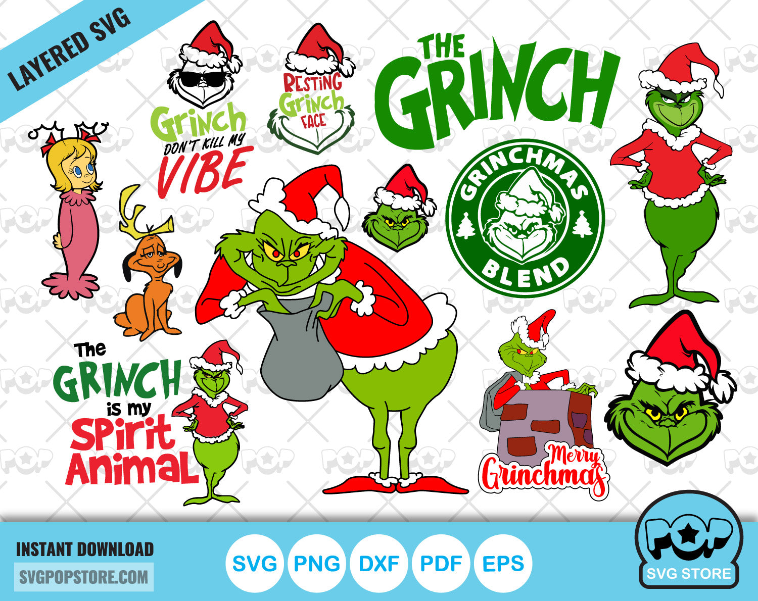 The Grinch clipart set, Grinch Christmas SVG cut files for Cricut / Silhouette, instant download ...