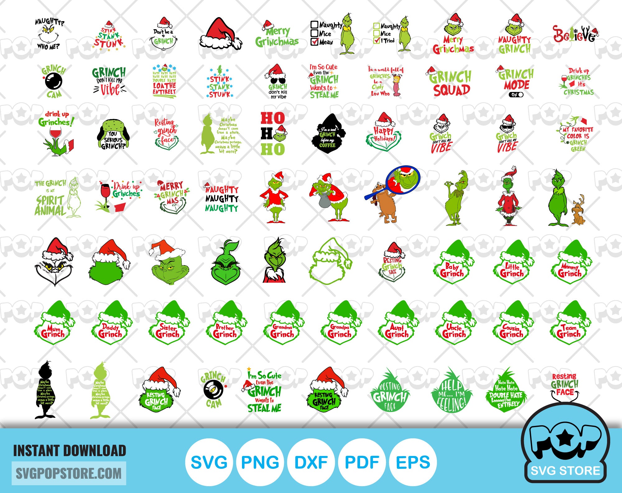 The Grinch 500+ cliparts bundle, Grinch Christmas SVG cut files for Cricut / Silhouette, instant ...