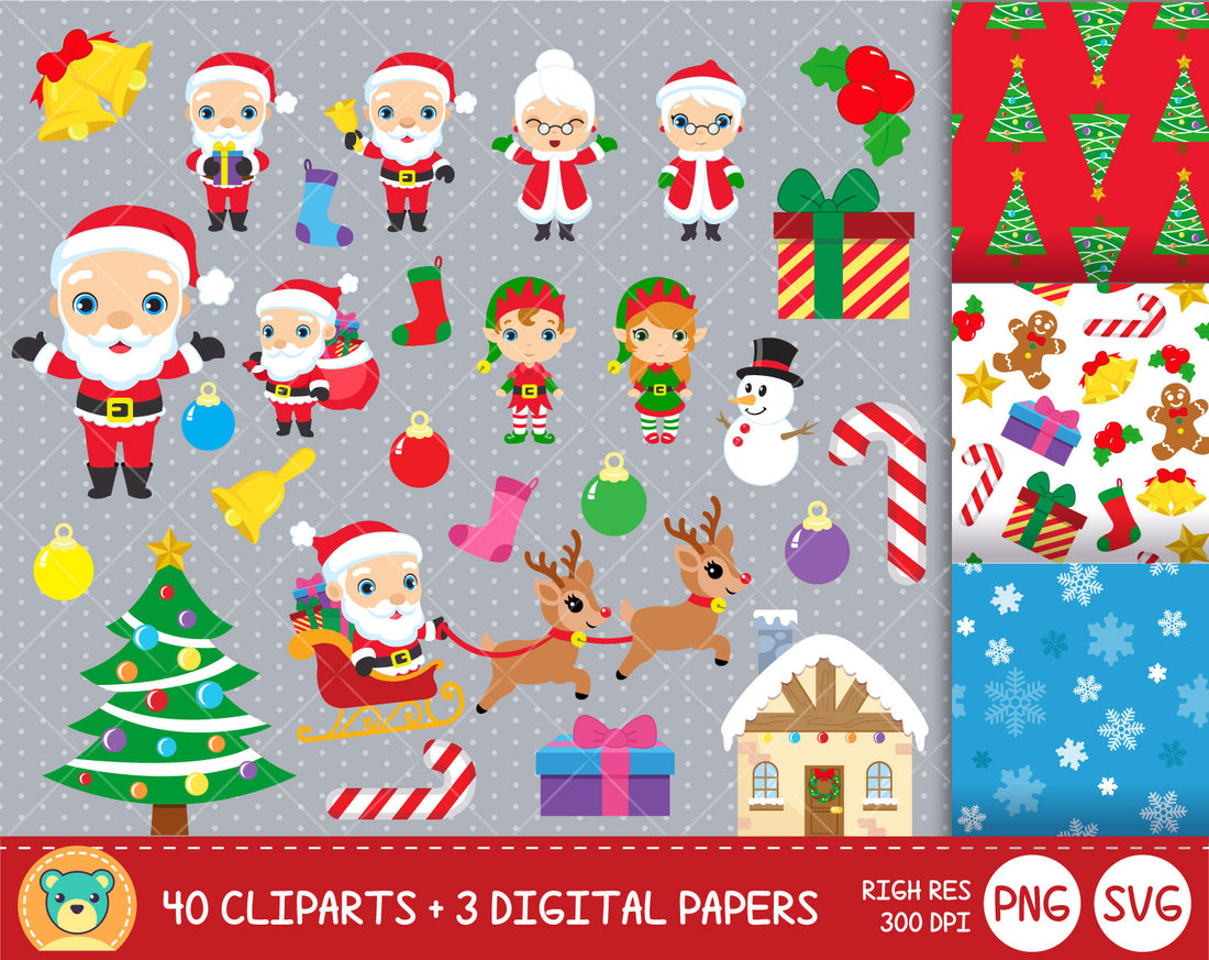 Cute Christmas clipart set, Digital clip art for decoration, scrapbook ...