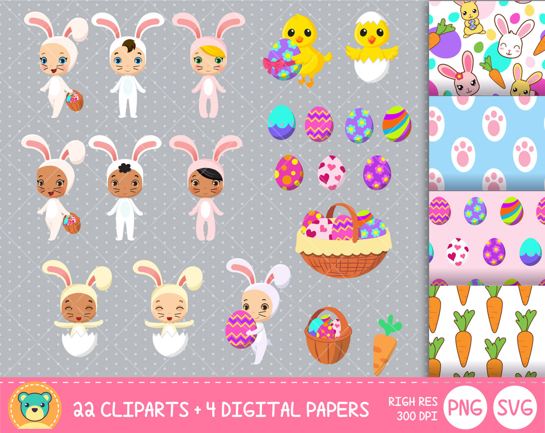 Cute Easter Kids clipart set, Digital clip art for decoration, scrapbo ...