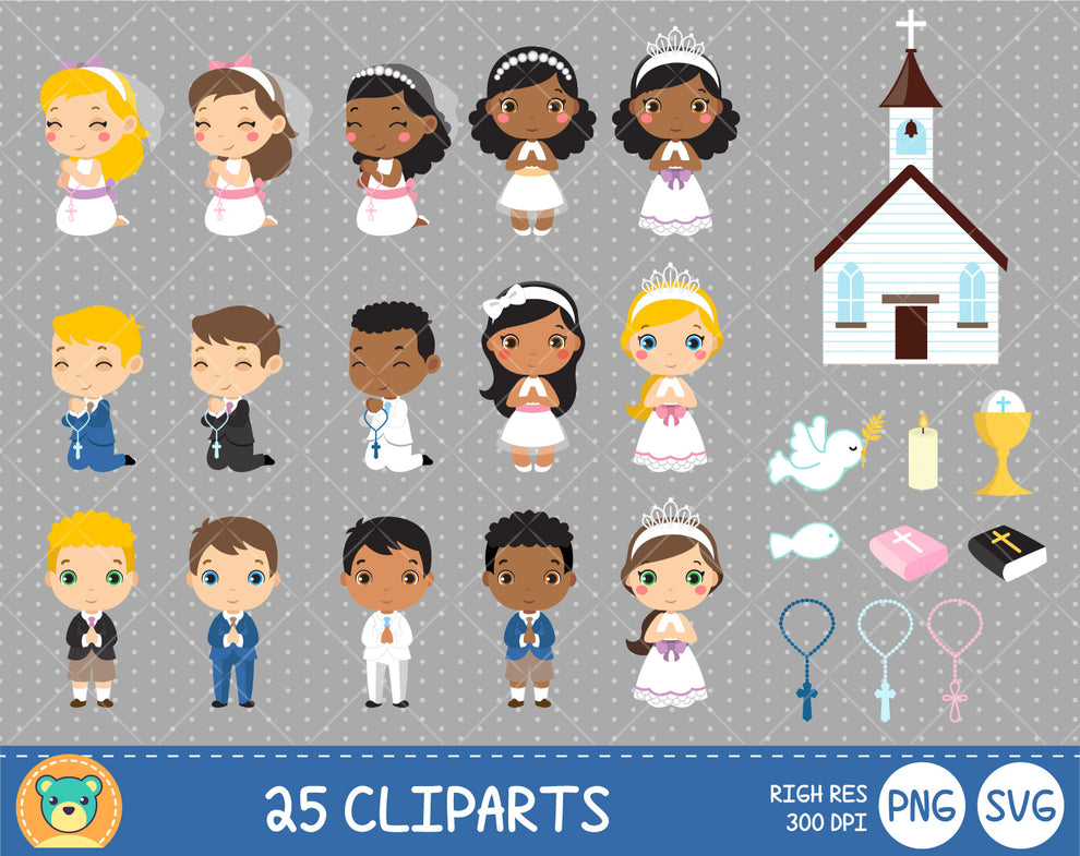 First Communion clipart set, Digital clip art for decoration, scrapboo ...