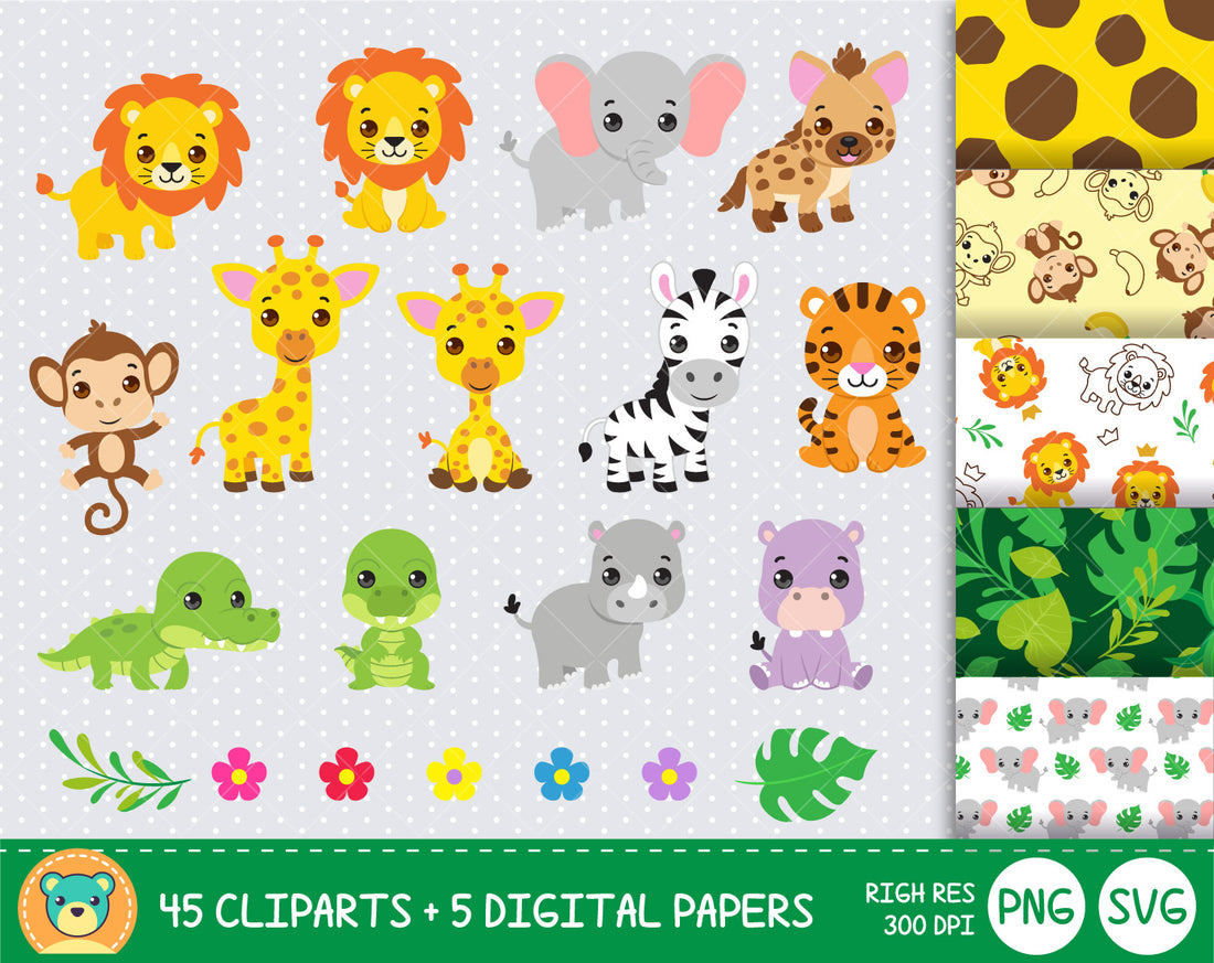Cute Safari Animals clipart set, Digital clip art for decoration, scra ...