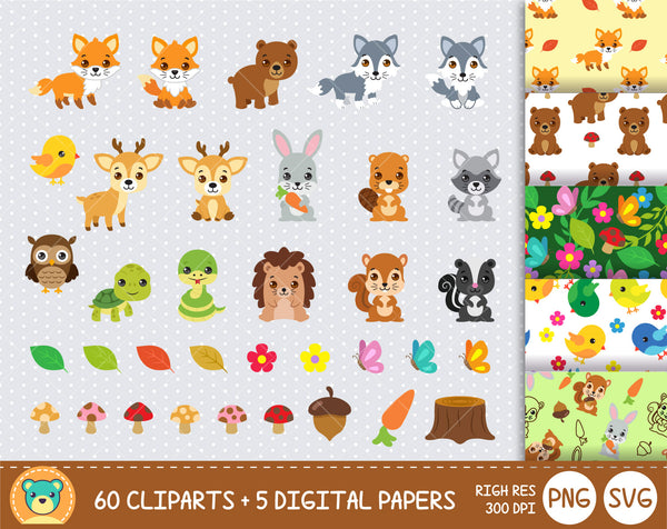 Woodland Animals clipart set, Digital clip art for decoration, scrapbo ...