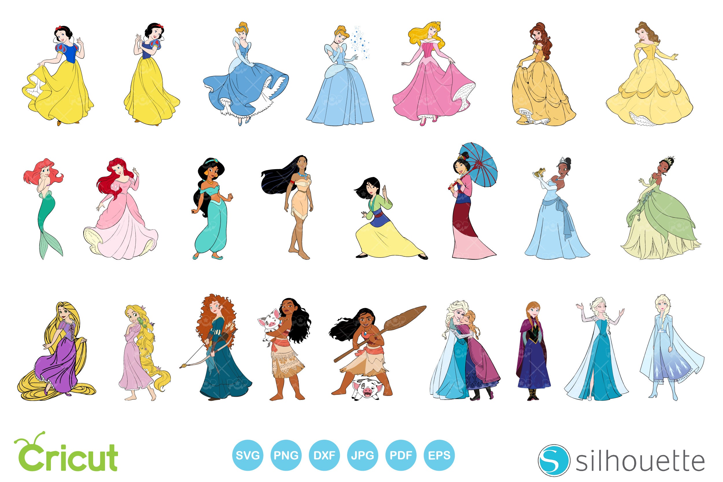 Disney Princesses cliparts bundle, SVG cutting files for cricut ...