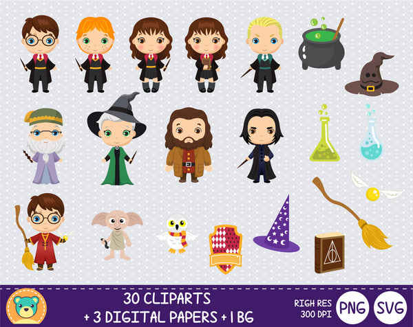 Cute Harry Potter clipart set, Digital clip art for decoration, scrapb ...