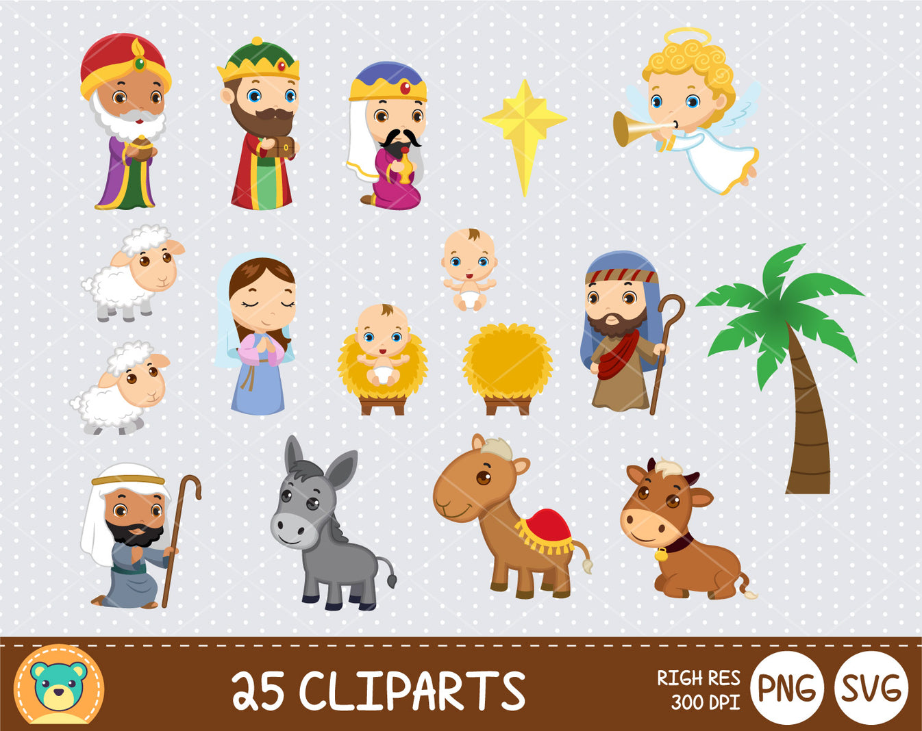 Cute Nativity clipart set, Digital clip art for decoration, scrapbooki ...