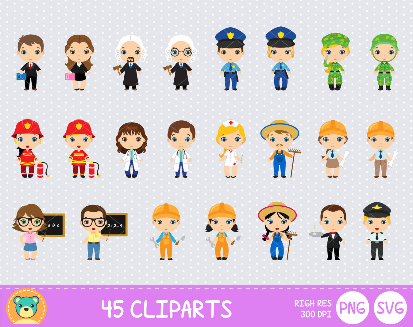 Cute Professions clipart set, Digital clip art for decoration, scrapbo ...
