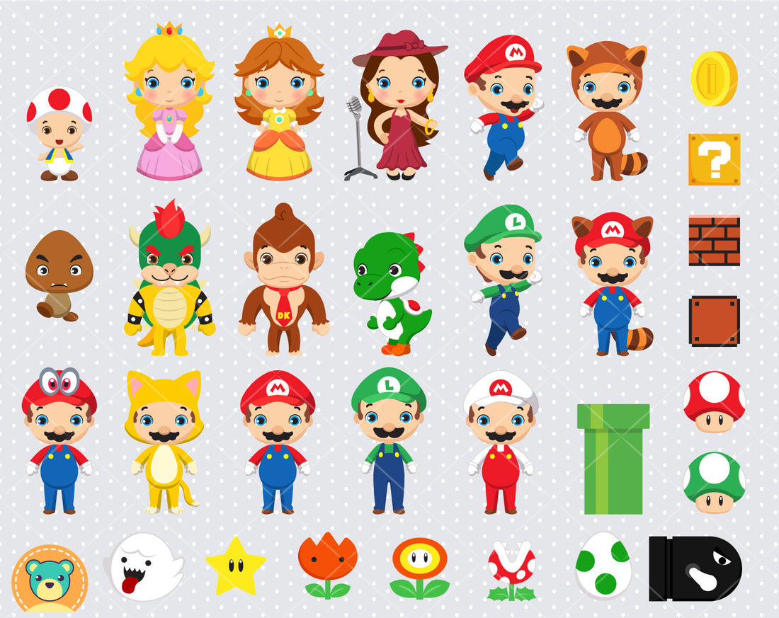Cute Mario clipart set, Digital clip art for decoration, scrapbooking ...