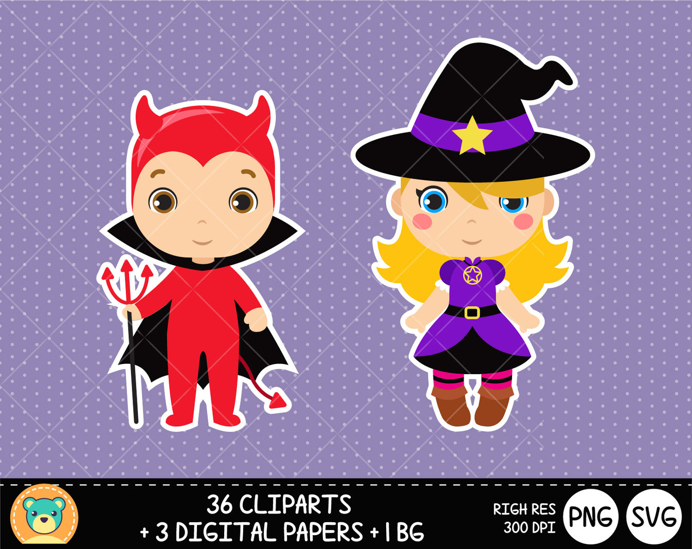 Cute Halloween clipart set, Digital clip art for decoration, scrapbook ...