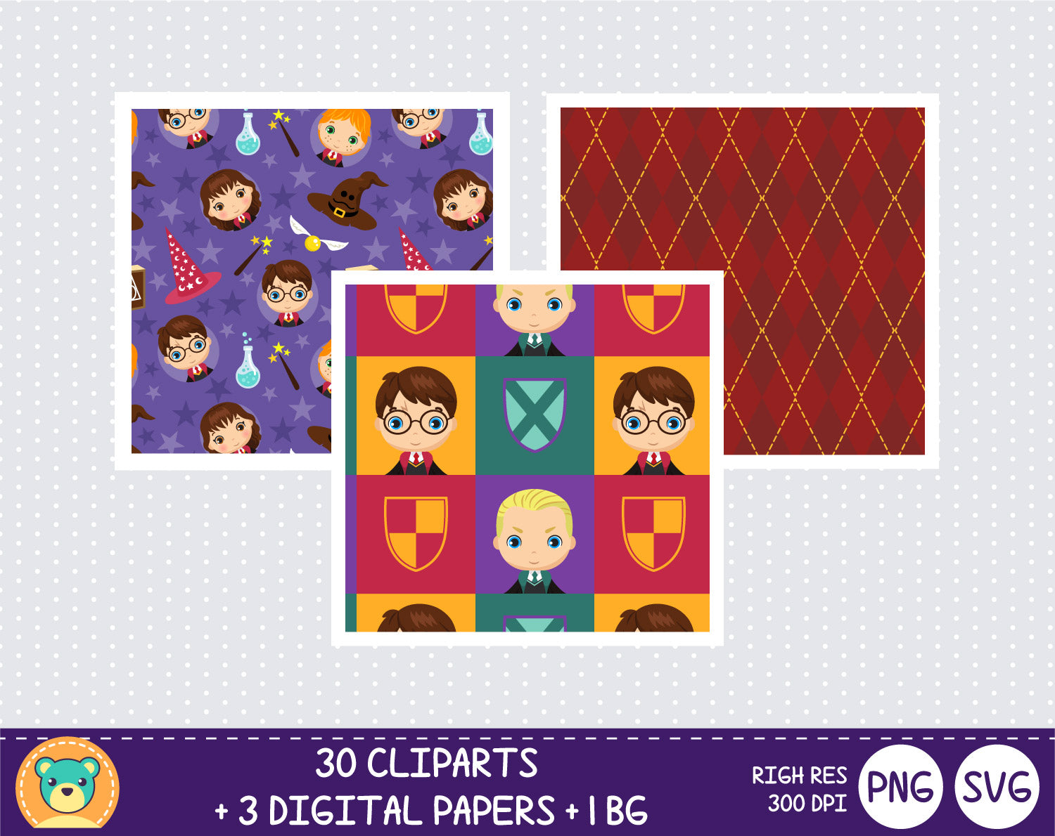 Cute Harry Potter clipart set, Digital clip art for decoration, scrapb ...