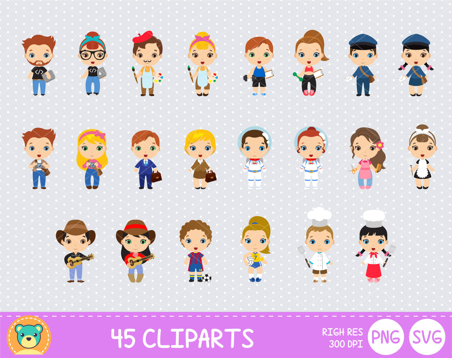Cute Professions clipart set, Digital clip art for decoration, scrapbo ...