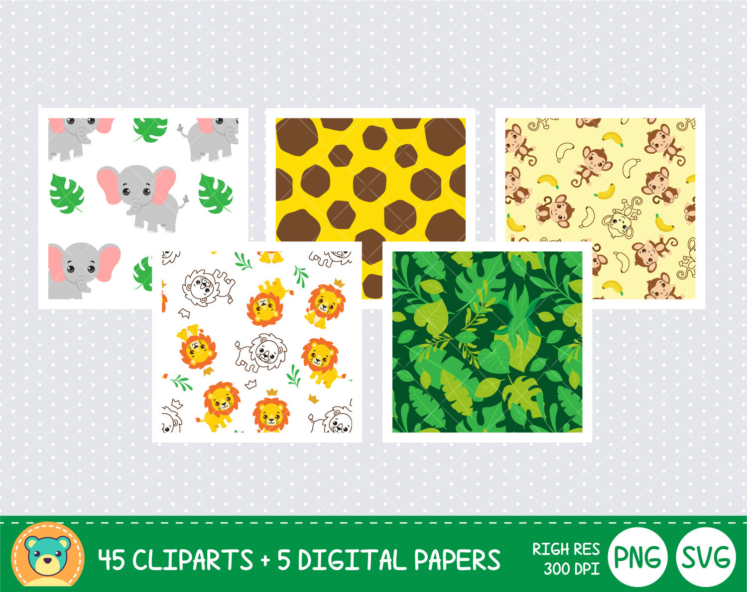 Cute Safari Animals clipart set, Digital clip art for decoration, scra ...