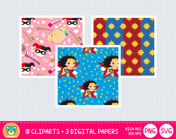 Cute Super Girls clipart set, Superheroines clip art for decoration, s ...