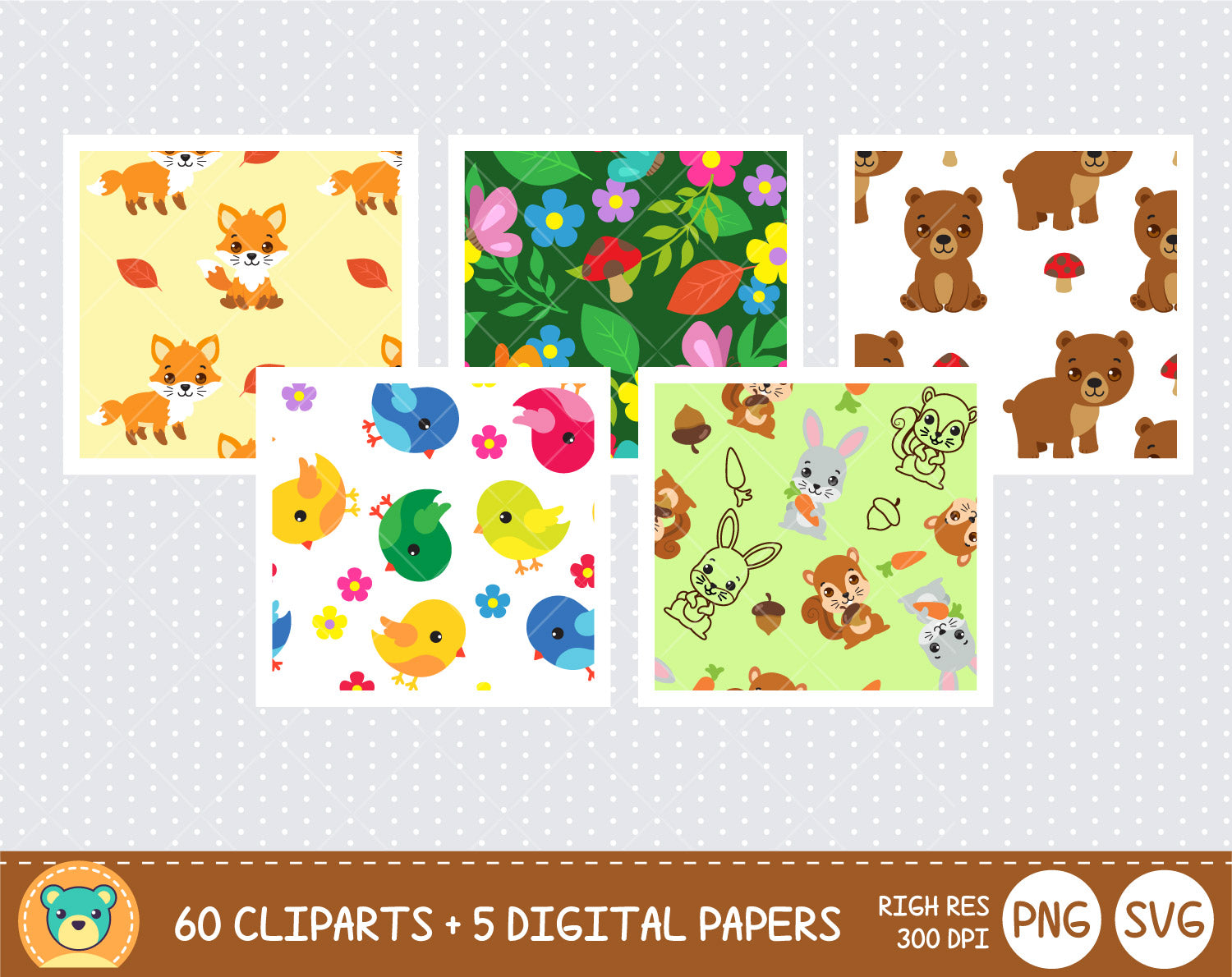 Woodland Animals clipart set, Digital clip art for decoration, scrapbo ...