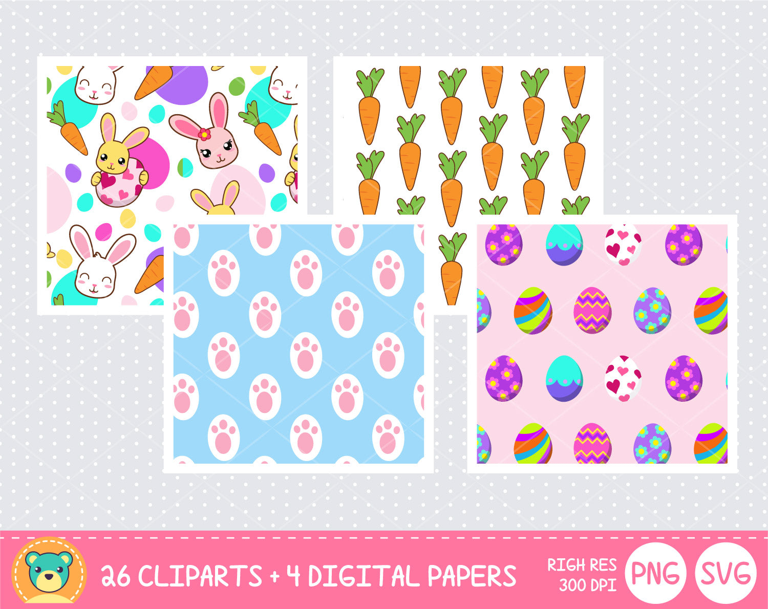 Cute Easter Bunny clipart set, Digital clip art for decoration, scrapb ...