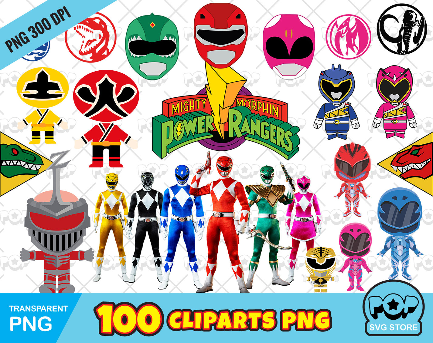 Power Rangers 100 cliparts set, transparent PNG, designs for decoratio ...