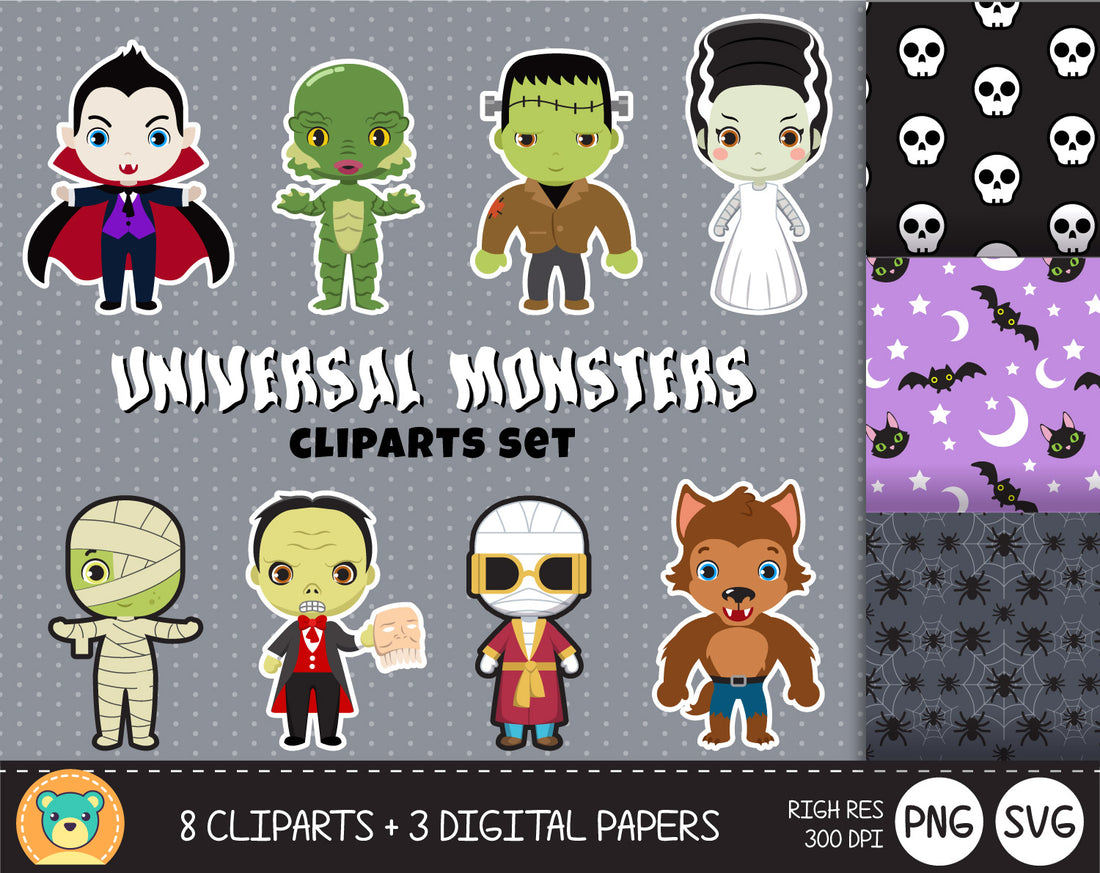 Universal Monsters clipart set, Digital clip art for decoration, scrap ...